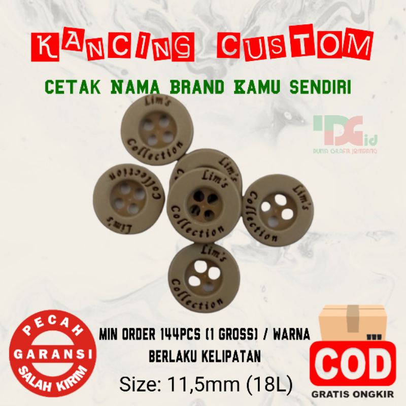 Jual Kancing Seragam Baju Kemeja Custom Nama Brand Merek 18L 11,5mm 2 ...