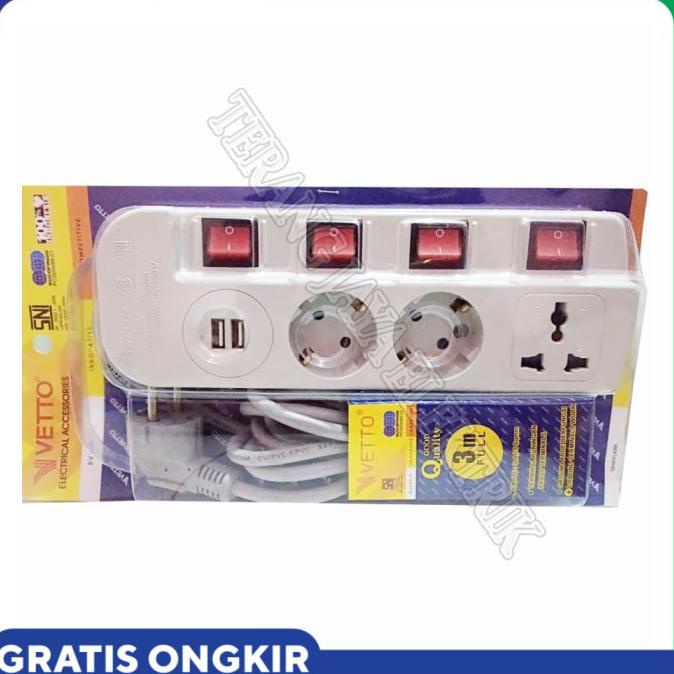 Jual Baru Stop Kontak Colokan Listrik 1.5M 3 Lubang 2 Slot Usb Switch ...