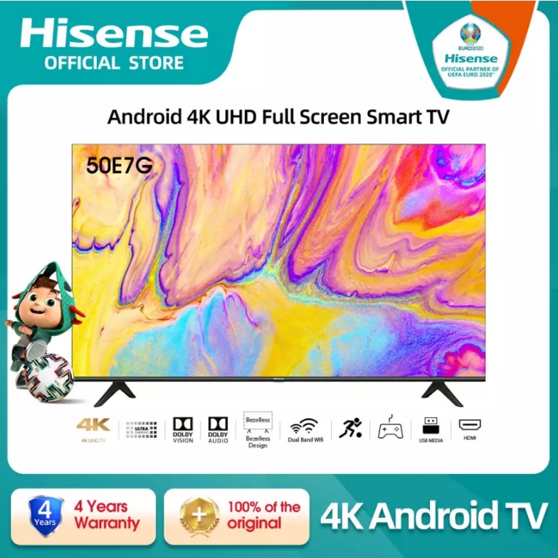 Jual HISENSE Android 4K UHD Full Screen Smart TV 50 inch 50E7G | Shopee ...