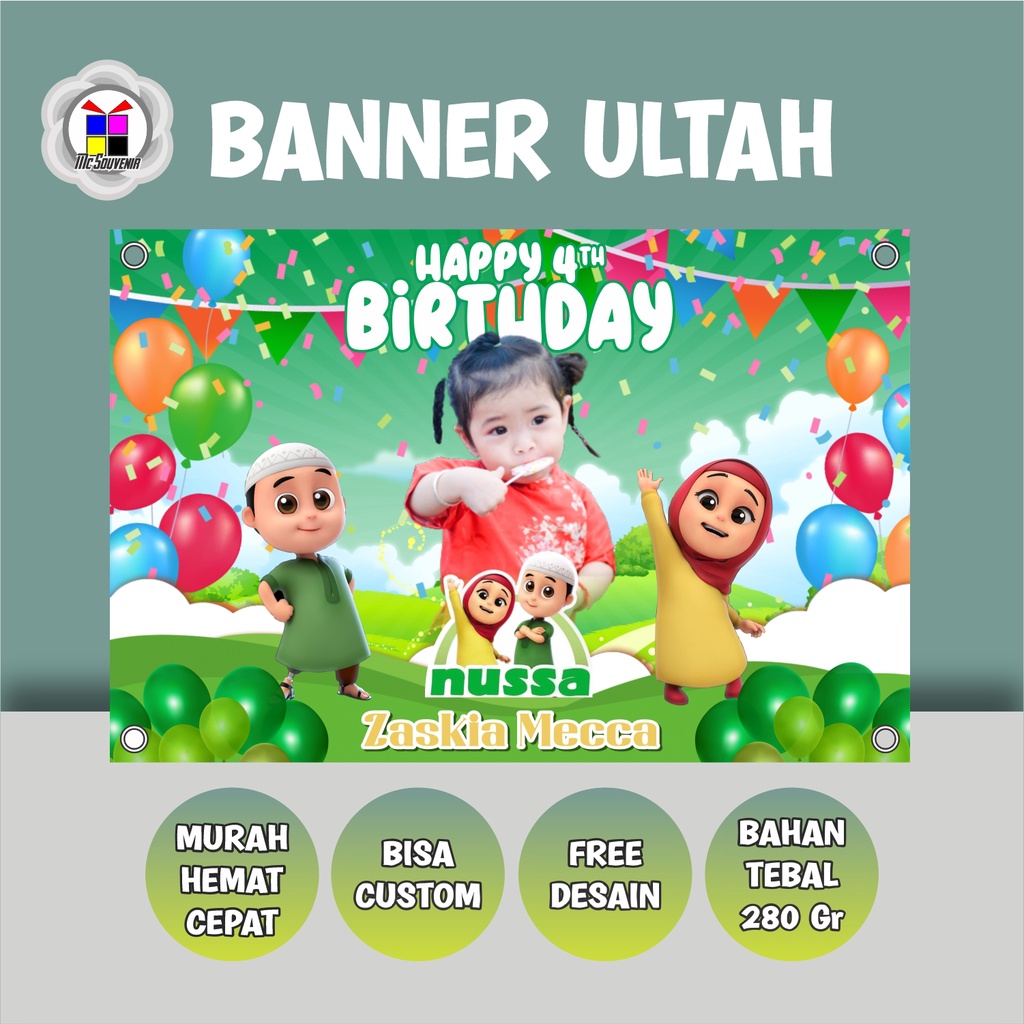 Jual Cetak banner ulang tahun sehari jadi free desain ukuran 1x1 ...