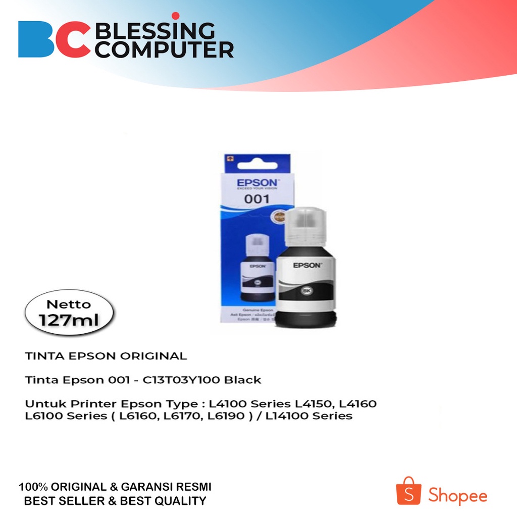 Jual TINTA EPSON 001 BLACK / Tinta Epson 001 Black For L4100 L6100 ...