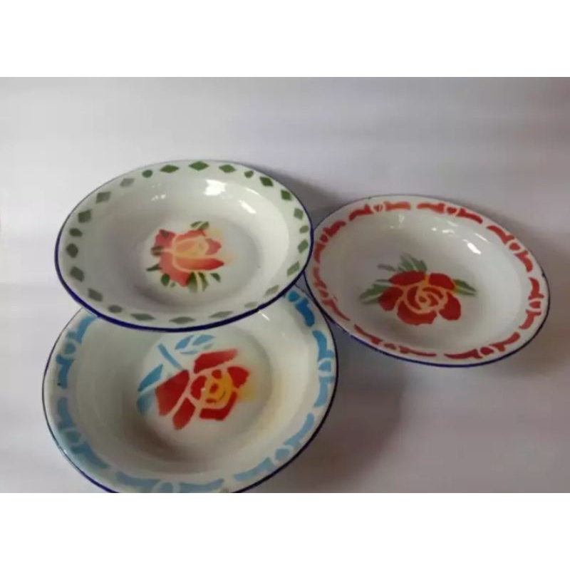 Jual 3(pcs) piring seng/enamel-piring makan 22 cm-piring lawas-piring ...