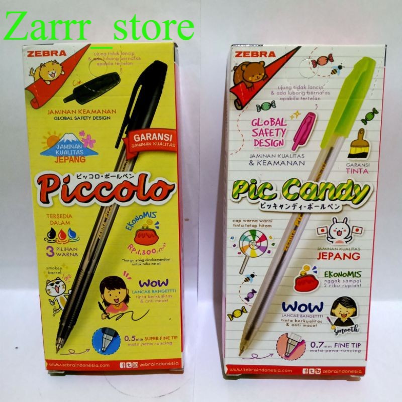 Jual 12 PCS 1 LUSIN Pulpen Piccolo Pic Candy Zebra | Shopee Indonesia