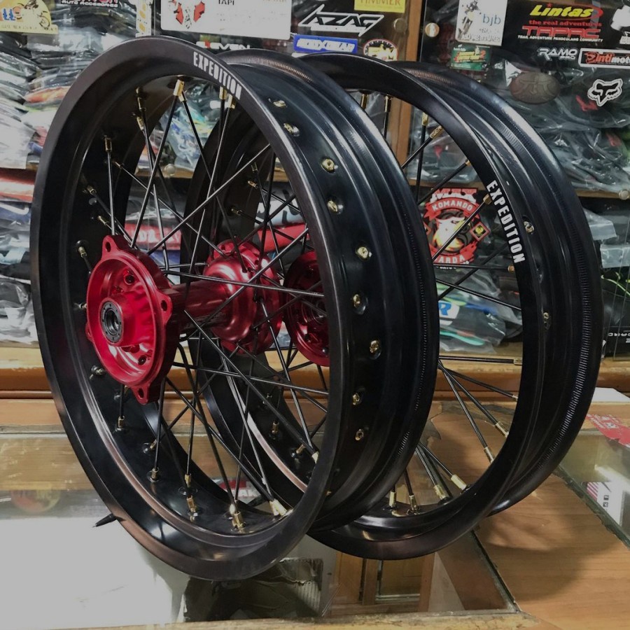 Jual VELG SET SUPERMOTO KAWASAKI KLX 150 RING 17 EXPED HITAM TROMOL CNC ...