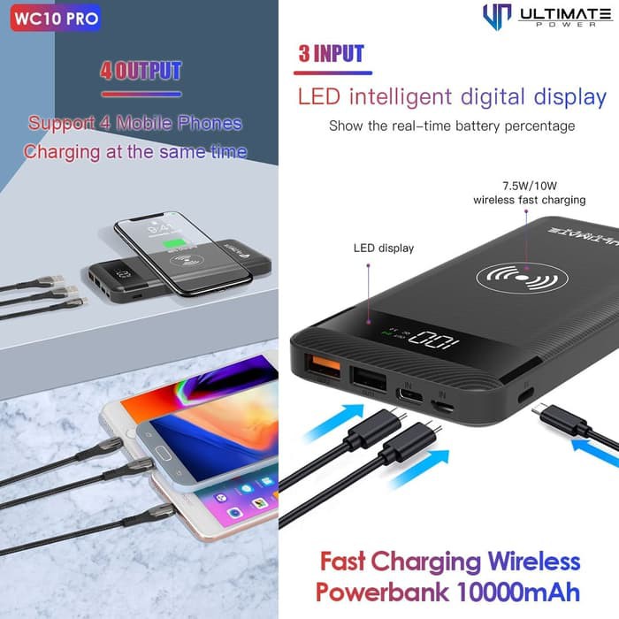Jual Ultimate Power WC10 PRO Fast Charging Wireless Powerbank 10000mAh | Shopee Indonesia