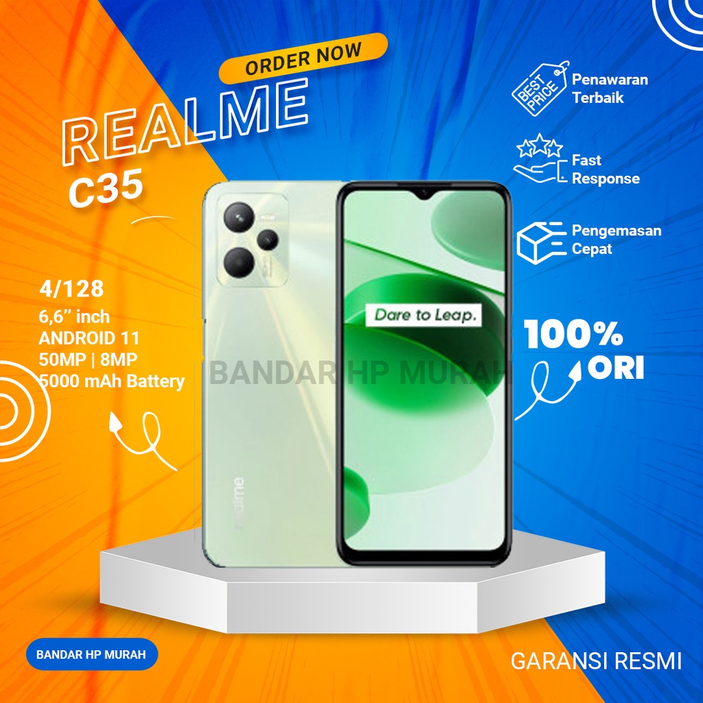 Jual REALME C35 4/128GB Display Type IPS LCD 6,6" Triple Camera 50MP Battery 5000 mAh Garansi ...