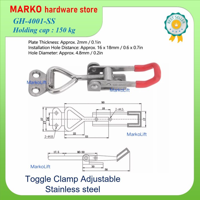 Jual Toggle Clamp GH 4001 SS Latch Adjustable Stainless Steel 304 Kunci ...