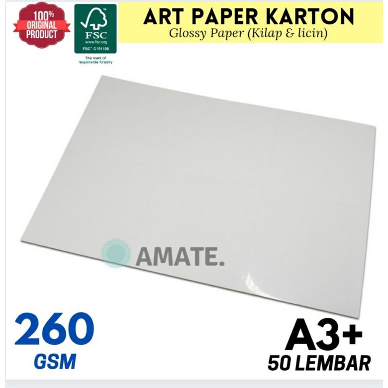 Jual Art Karton AC 260g A3+ (50 Lembar) Kertas Art Paper Karton Kilap ...