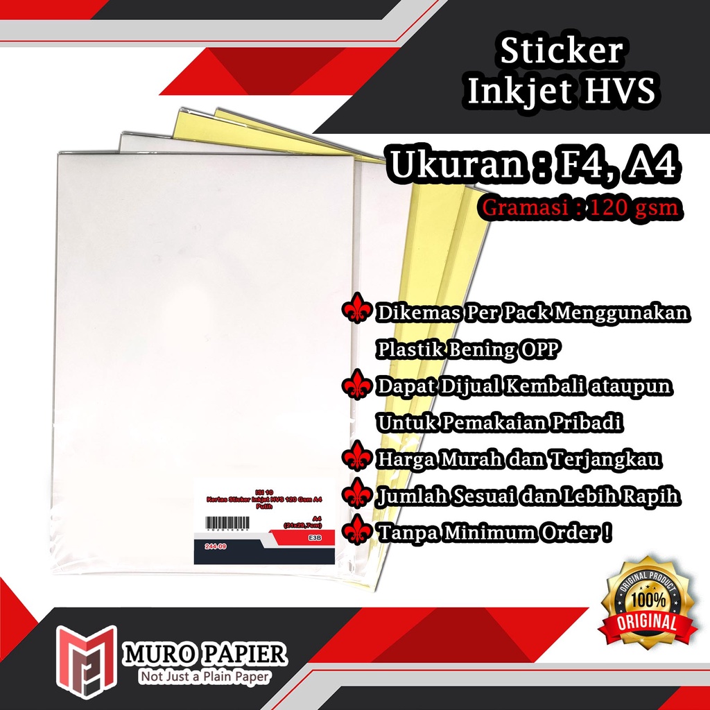 Jual ( PER PAK - ISI 10 ) Kertas Sticker Inkjet HVS 120 gsm F4 A4 - by ...
