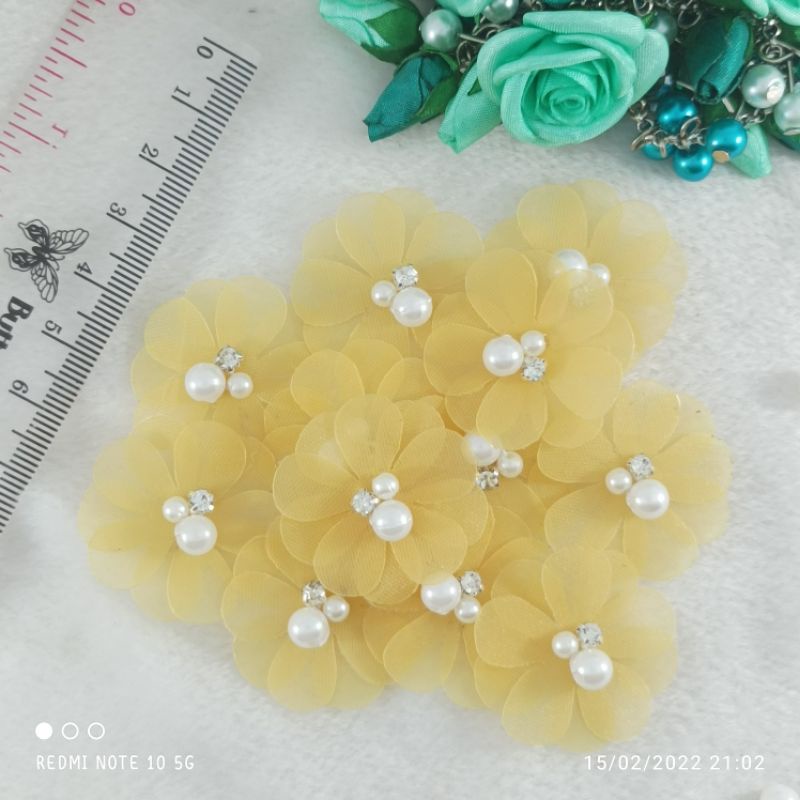 Jual Bunga Flat Organza bentuk sakura full jahit | Shopee Indonesia