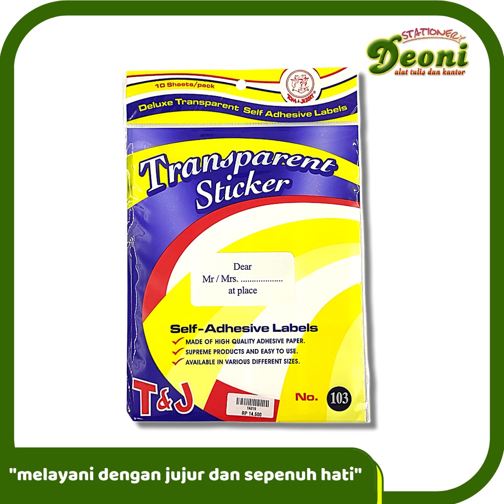 Jual TJ Label Transparent Sticker 103 32x64mm 10 Lembar / Pack | Shopee ...