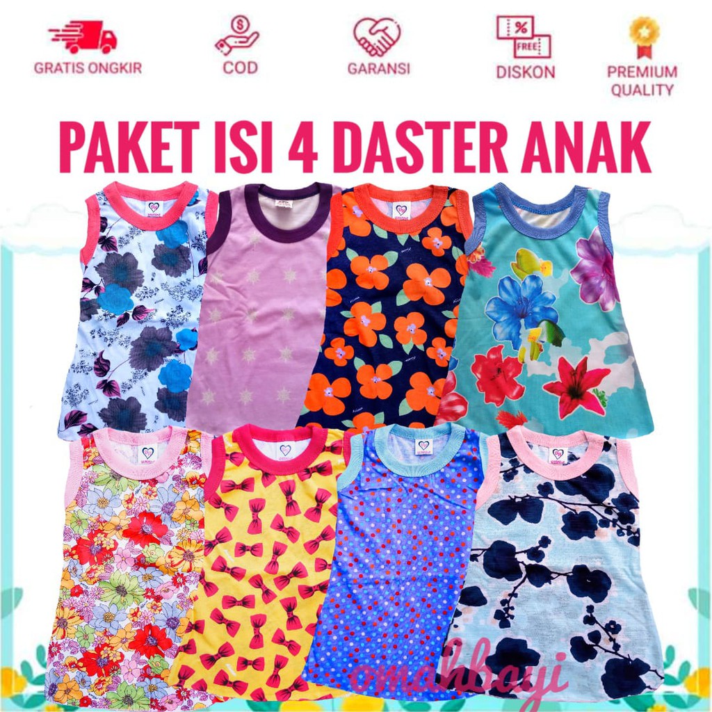 Jual OMAHBAYI - ISI 4 pcs Daster Yukensi Anak Bayi Perempuan / Atasan ...