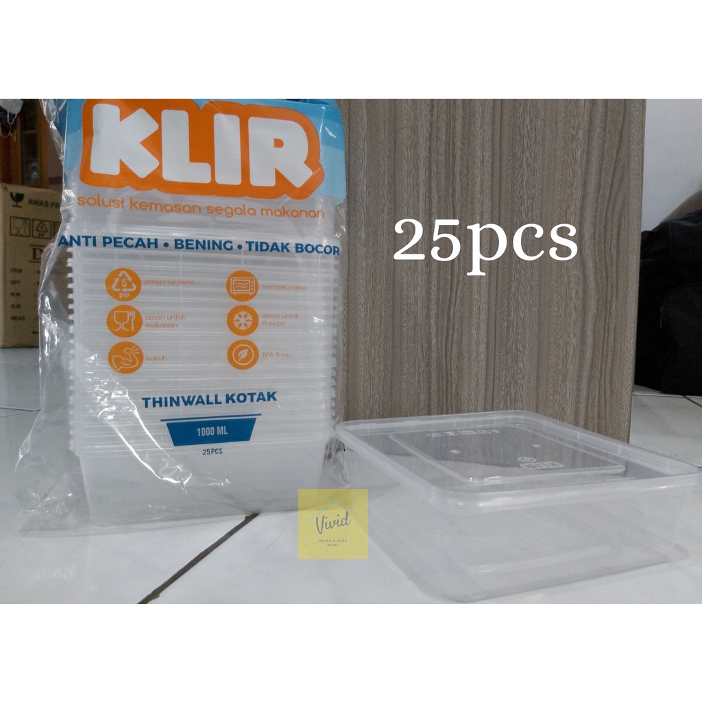 Jual Thinwall Kotak Persegi Klir 1000 Ml Kotak Makan Anti Panas 25