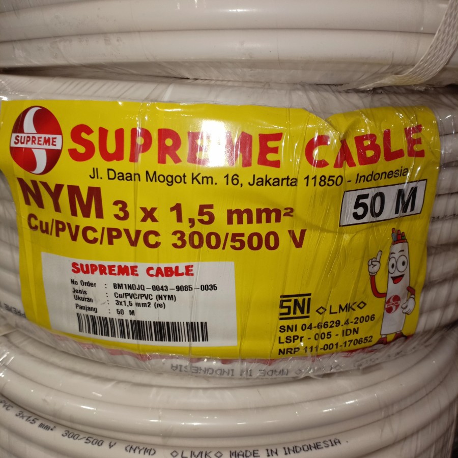 Jual Kabel TUNGGAL NYM 3x1.5 mm Supreme 50m Cu/PVC/PVC | Shopee Indonesia