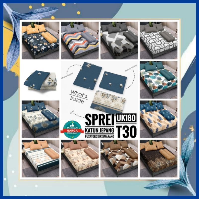 Jual T30 Sprei VALLERY QUINCY MOTIF King size uk 180 180x200 T30 Tinggi ...