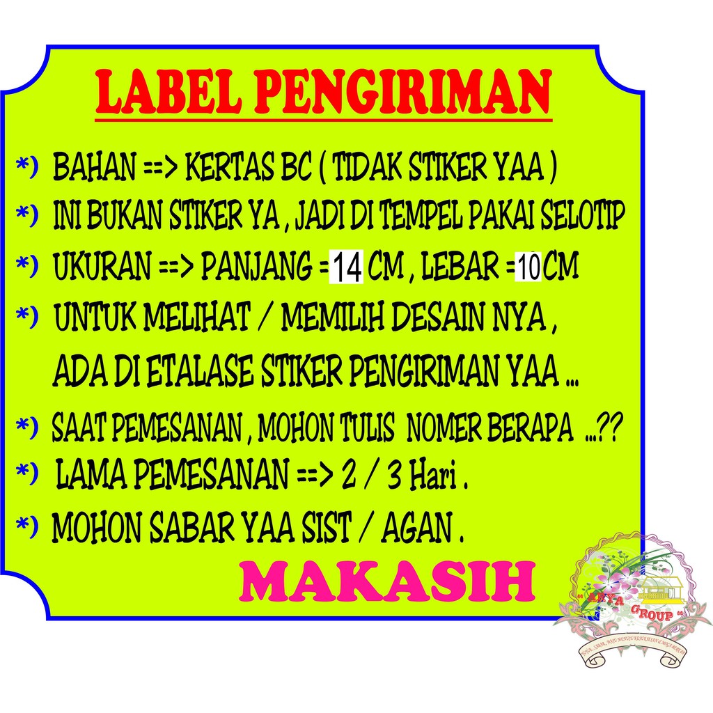 Jual LABEL PENGIRIMAN/LABELPESANAN DESAIN DARI ANDA,KAMI HANYA CETAK ...