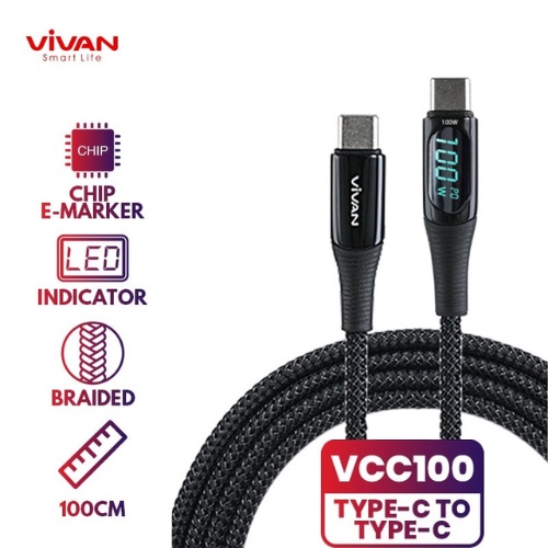 Jual VIVAN VCC100 KABEL DATA TYPE-C TO TYPE-C 100CM 5A SMART LED ...