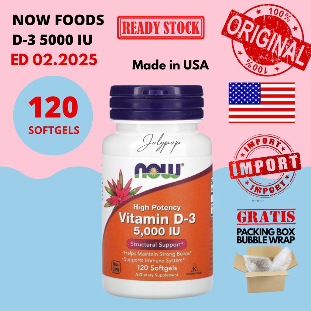 Jual NOW Vitamin D3 5000 IU 120 SOFT GELS 5000IU | Shopee Indonesia