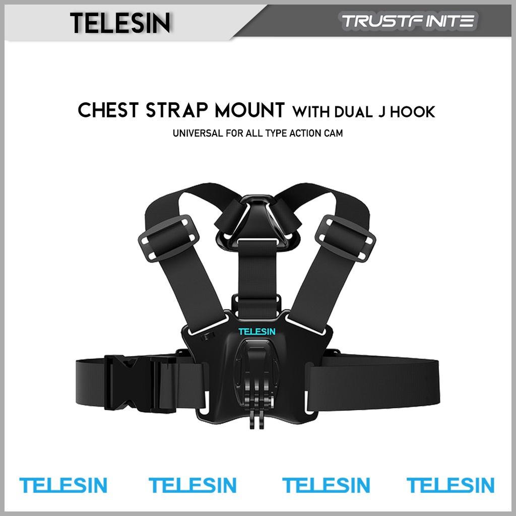 Jual Telesin Chest Belt Strap with Dual J Hook Harness Mount for Action ...