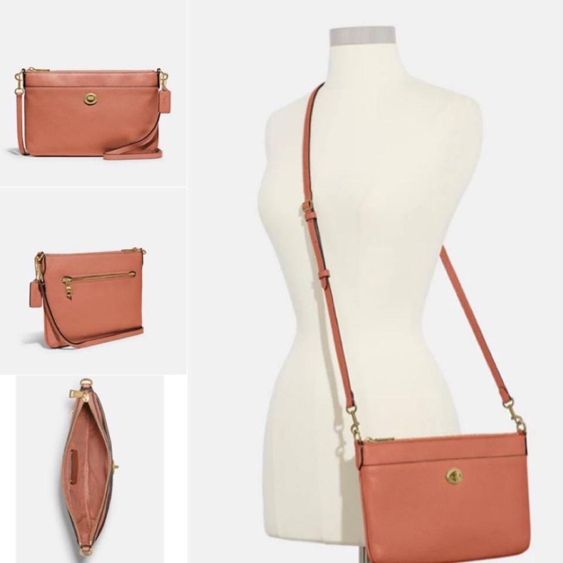 Jual Coach Polly Pebble Leather top zip cb bag Color light coral -Butiq ...