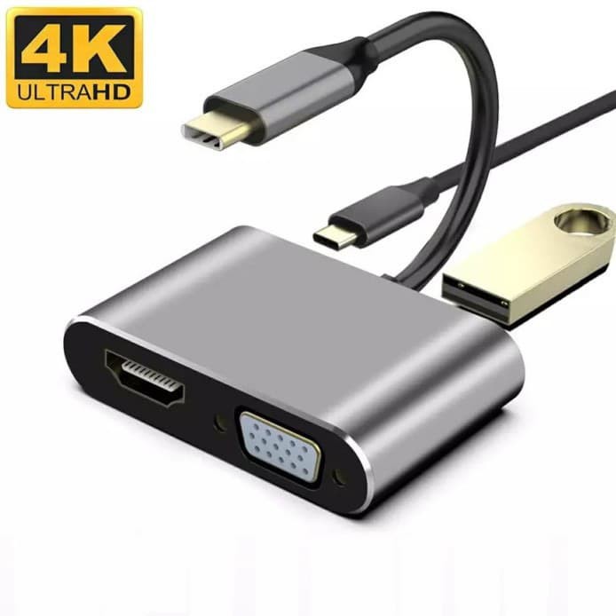 Jual Converter USB Type-C To HUB PD USB 3.0 HDMI VGA 4 In 1 Adapter | Shopee Indonesia