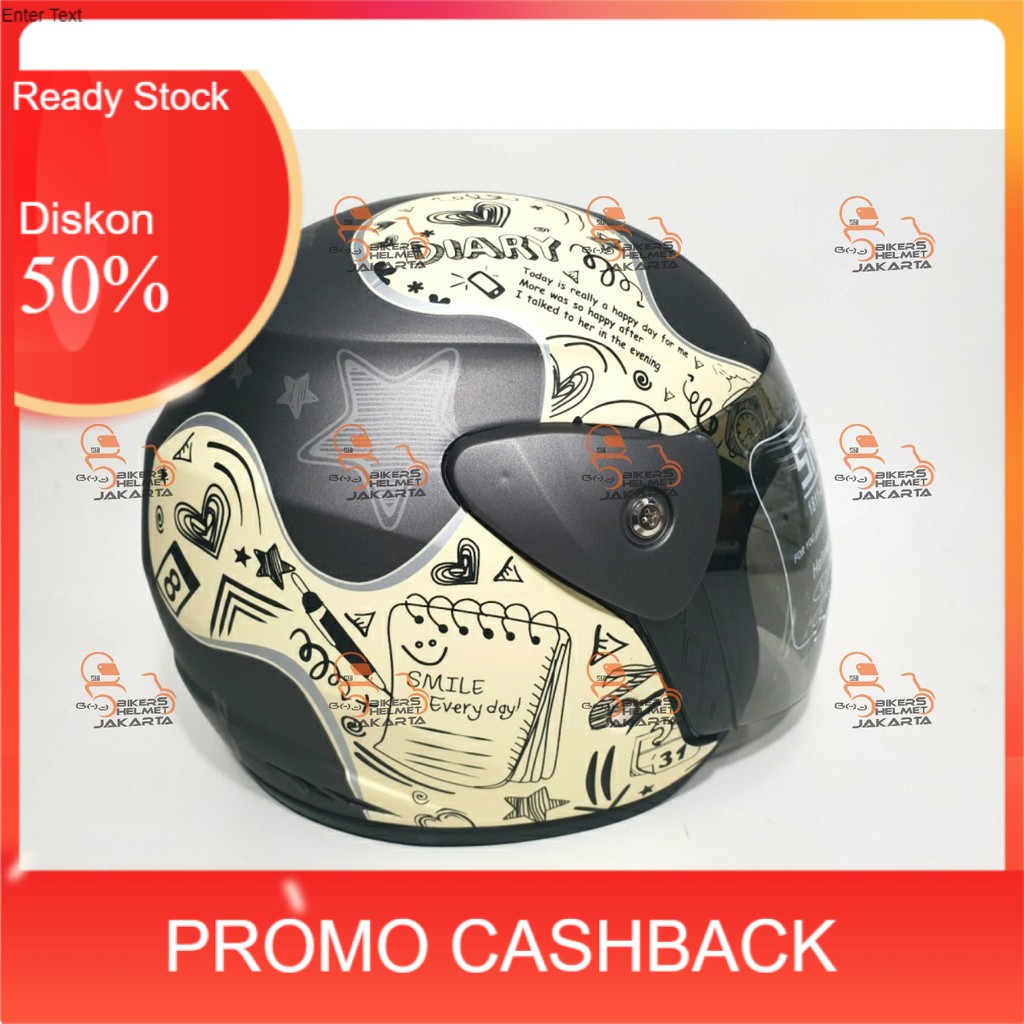 Jual HELM HELEM DIARY GREY CREAM DOFF MODEL GM EVO HALF FACE IJIN SNI ...