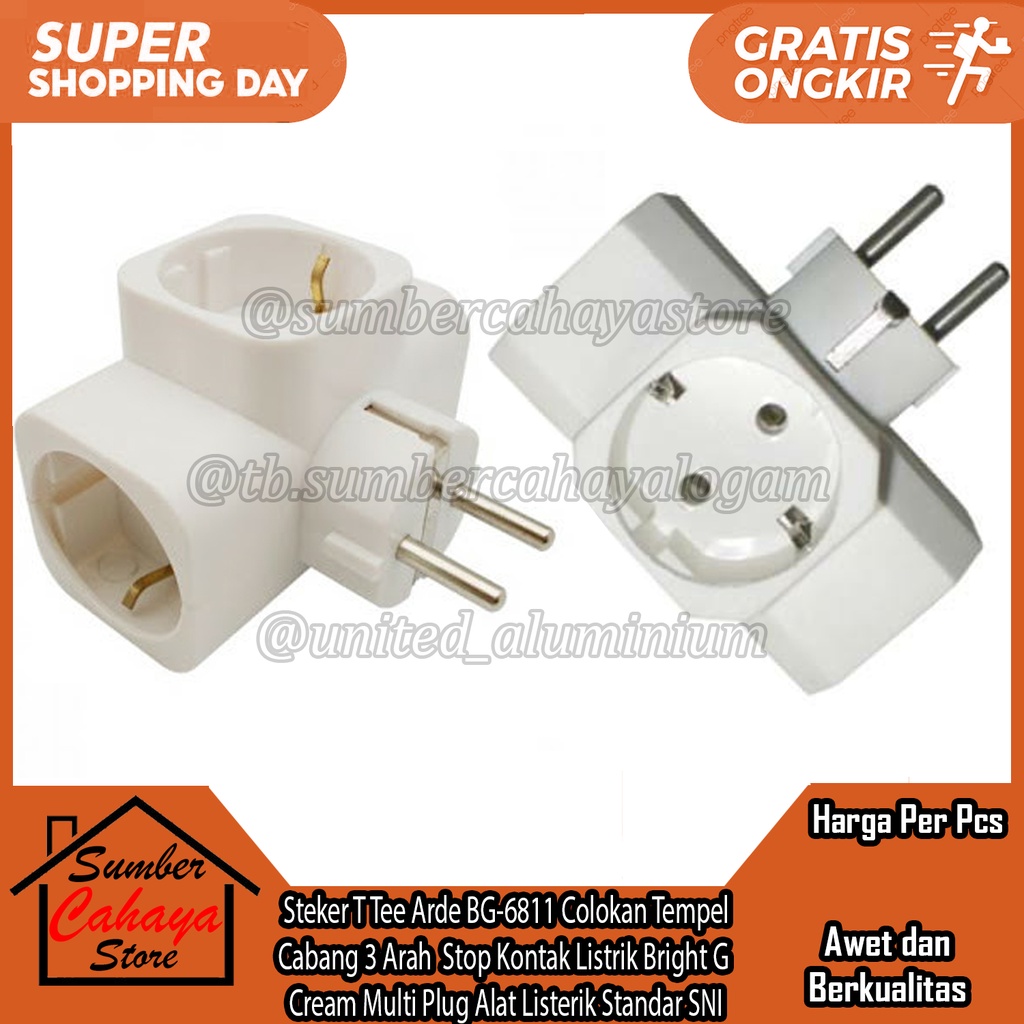 Jual Steker T Tee Arde BG-6811 Colokan Tempel Cabang 3 Lubang Arah Stop ...
