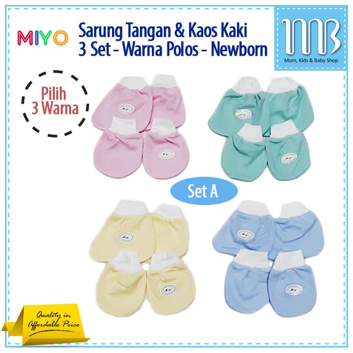 Jual Sarung Tangan Kaos Kaki Bayi 3in1 MIYO Warna Polos Kaos Tangan Bayi Size Newborn | Shopee ...