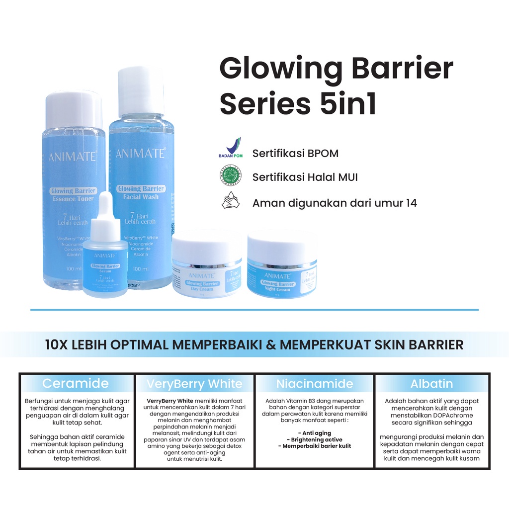 Jual Animate Glowing Barrier Skin Repair Series 5in1 Original | Shopee ...