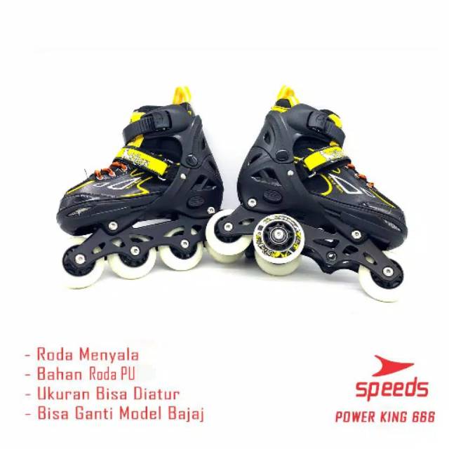 Jual SEPATU RODA POWER KING 666 BAJAJ BAN KARET INLINE SKATE PU WHEELS ...