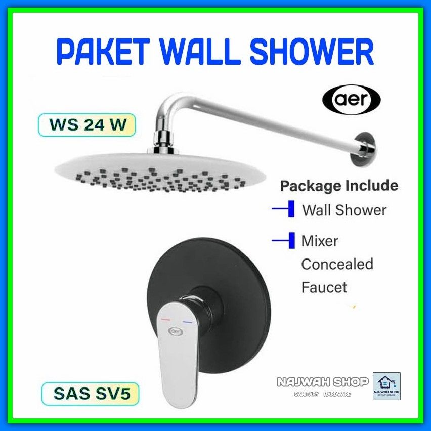 Jual Shower Set Kran Tanam AER SAS SV5 Kran Shower dan Wall Shower WS24W Paket Shower Panas ...
