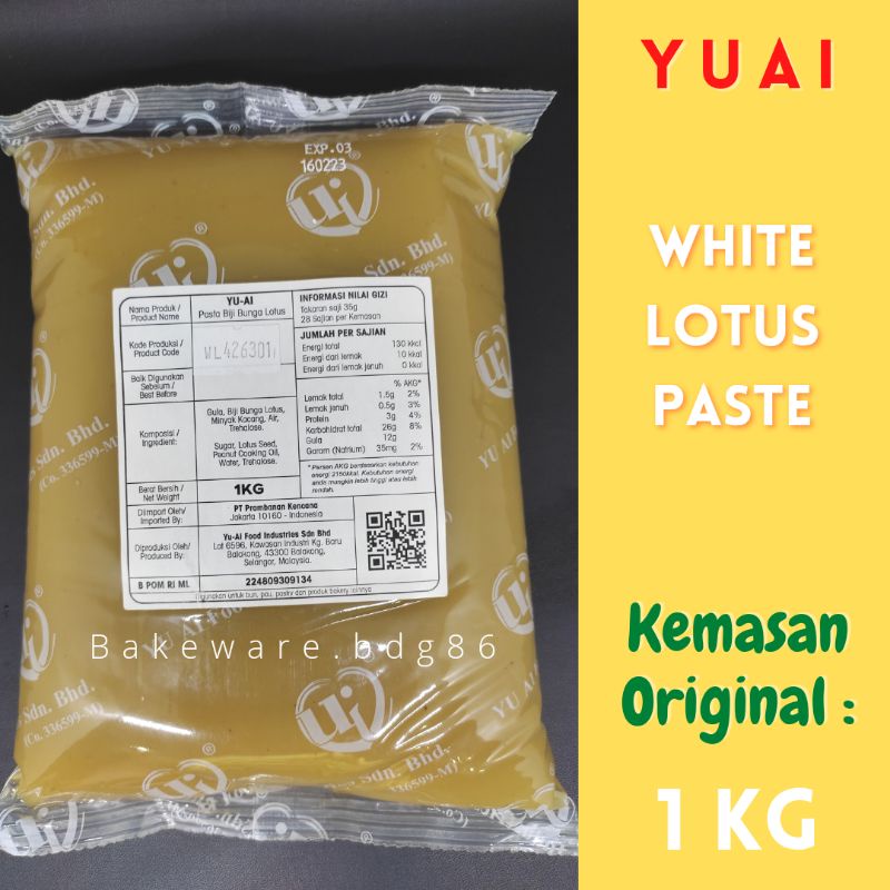 Jual YU AI FILLING WHITE LOTUS PASTA 1 KG ORIGINAL PASTA BIJI LOTUS ...