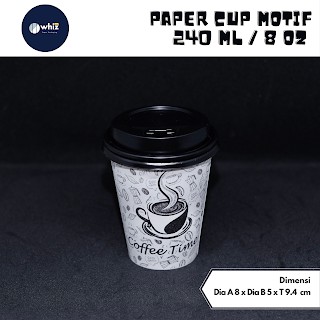 Jual Paper Cup 8 oz / Gelas Kopi Kertas Motif TIme Murah per Pack + Tutup(50 pcs) | Shopee Indonesia