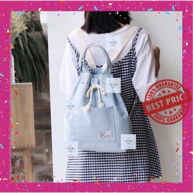 Jual Tas Ransel Korea Kanvas Model Pita Rajut Premium Quality ...