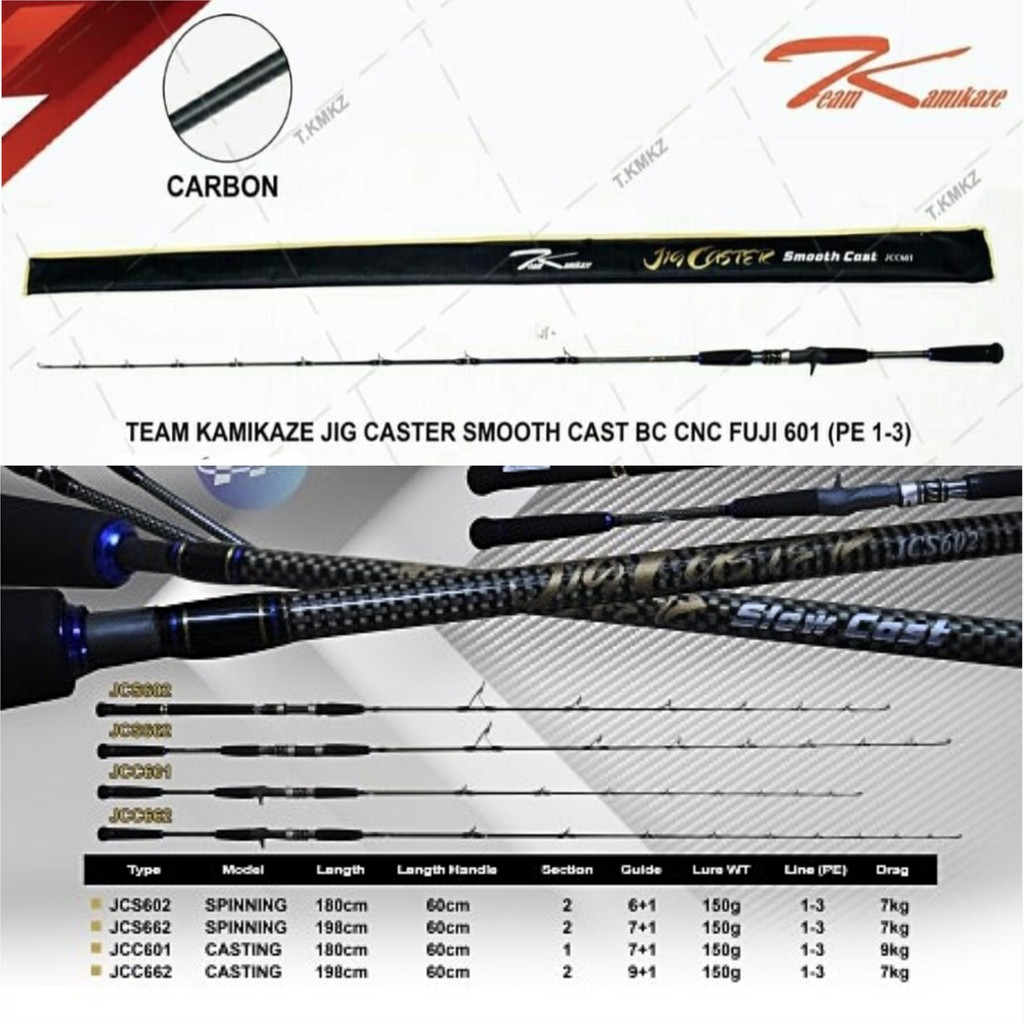 Jual joran Team Kamikaze Jig Caster Smooth Cast BC Fuji Ring 601 Pe 1-3 ...