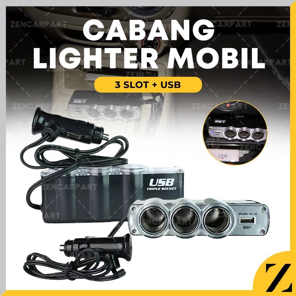 Jual Car Lighter Socket Adaptor USB Charger Splitter 3 Slot Cabang ...