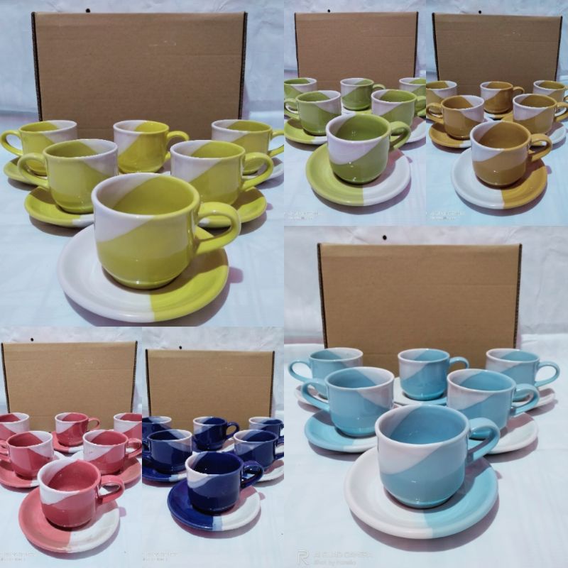 Jual CANGKIR SET KERAMIK 2 TONE | Shopee Indonesia