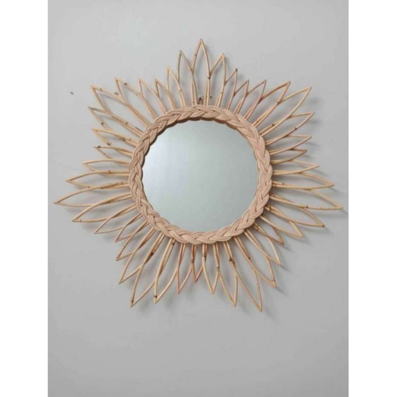 Jual Cermin rotan dekorasi dinding diameter 60cm / cermin aesthetic ...
