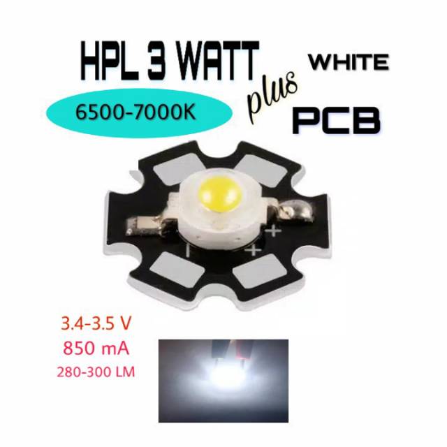 Jual LAMPU LED HPL HIGH POWER LED 3 WATT PUTIH (6500-7000K) DENGAN PCB ...