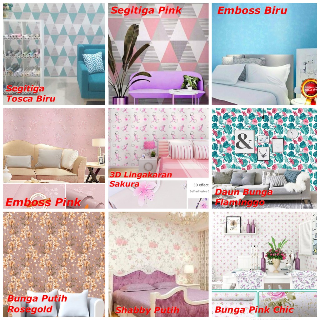 Jual WALLPAPER DINDING TERMURAH TERBAIK ukuran 45 cm x 10 M Motif NEW DESIGN Biru dan Pink ...