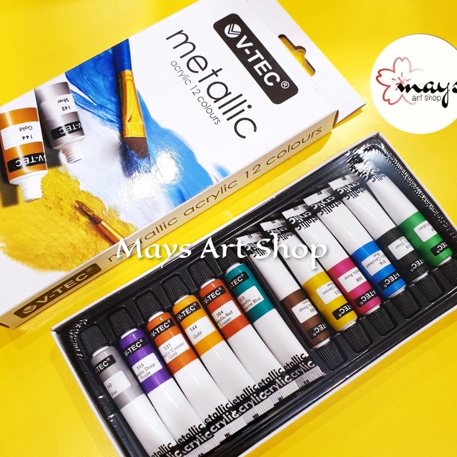 Jual Cat Akrilik Set Pastel Color / Neon / Metallic Colour V-Tec Isi 12 ...