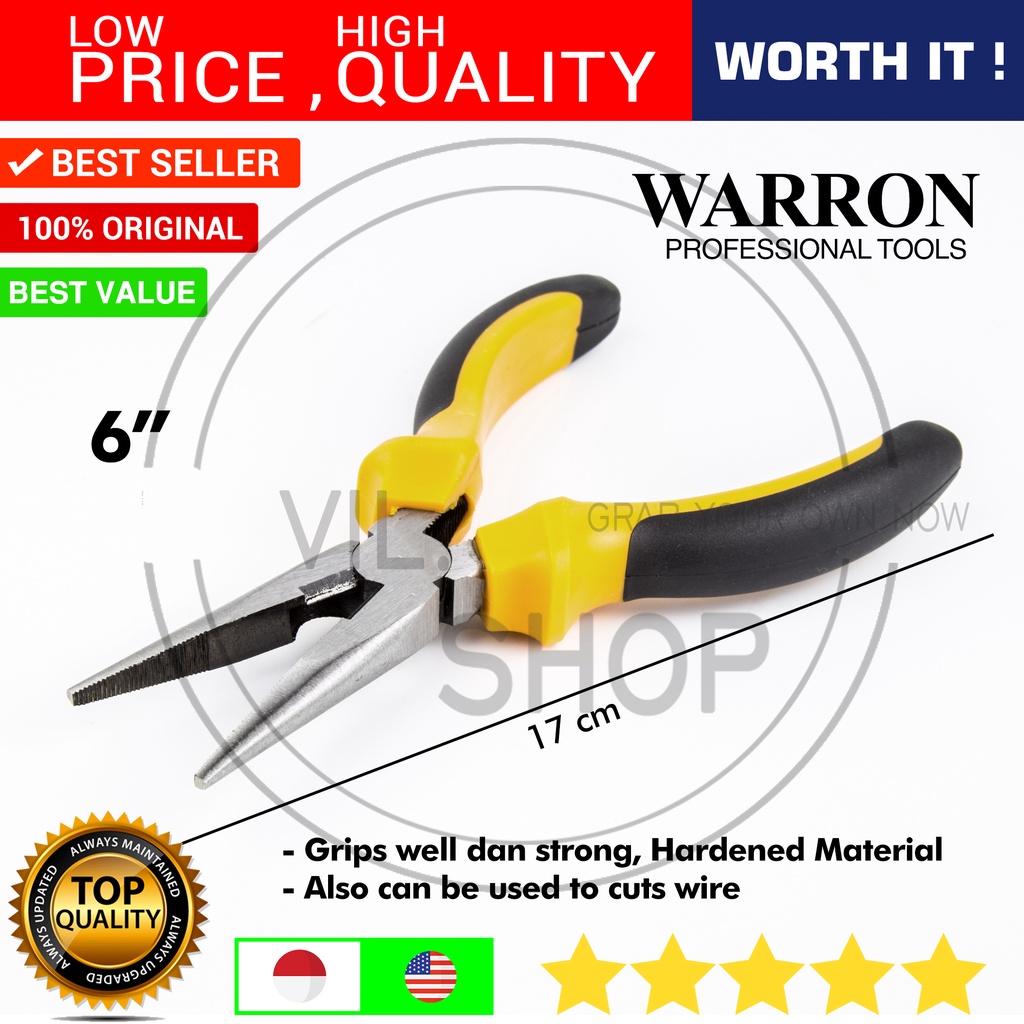 Jual TANG JEPIT RUNCING TANG BUAYA 6" KUAT LONG NOSE PLIER 6 INCH INCI ...