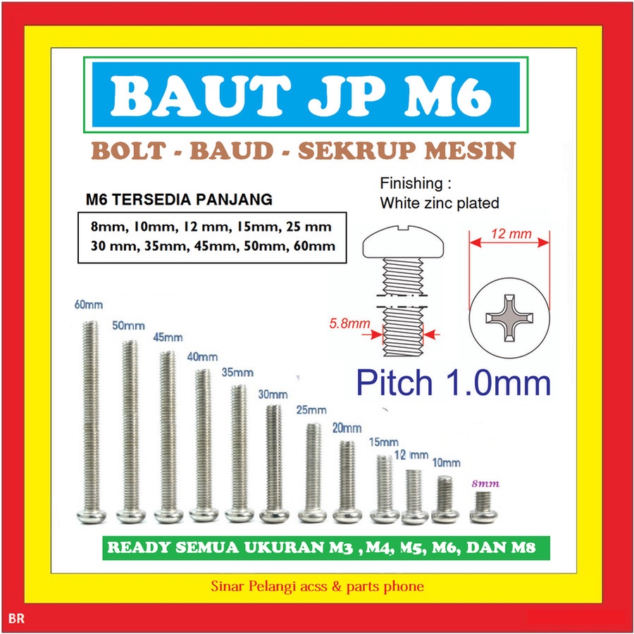 Jual BAUT BAUD JP M6 GALVANIS MACHINE SCREW 8 10 12 15 20 25 30 35 40 45 50 60mm | Shopee Indonesia