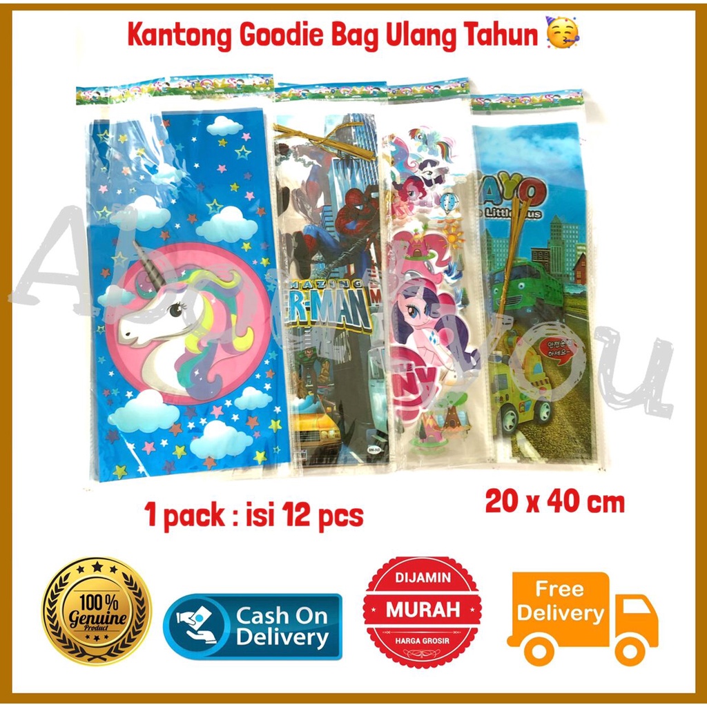 Jual PACK isi 12 Kantong Plastik OPP Ultah Souvenir Tas Kado Plastik ...