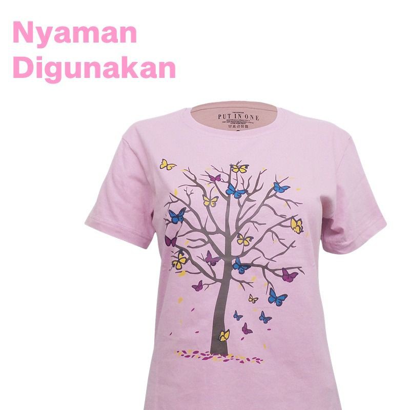 Jual kaos wanita colourful tree and butterfly | Shopee Indonesia