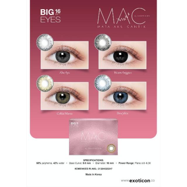 Jual Softlens X2 MAC 16 MM Normal & Minus (-0,50 S/D -6,00) By X2 ...