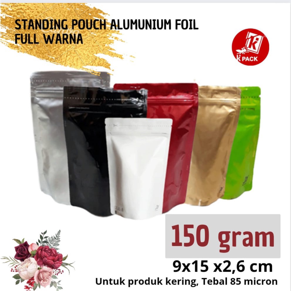 Jual PLASTIK STANDING POUCH FULL FOIL 150GRAM | Shopee Indonesia