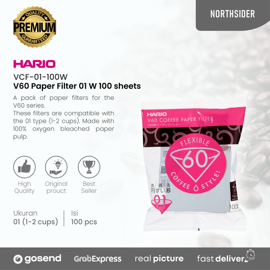 Jual Hario v60 paper filter 01 100 sheets VCF-01-100W | Shopee Indonesia