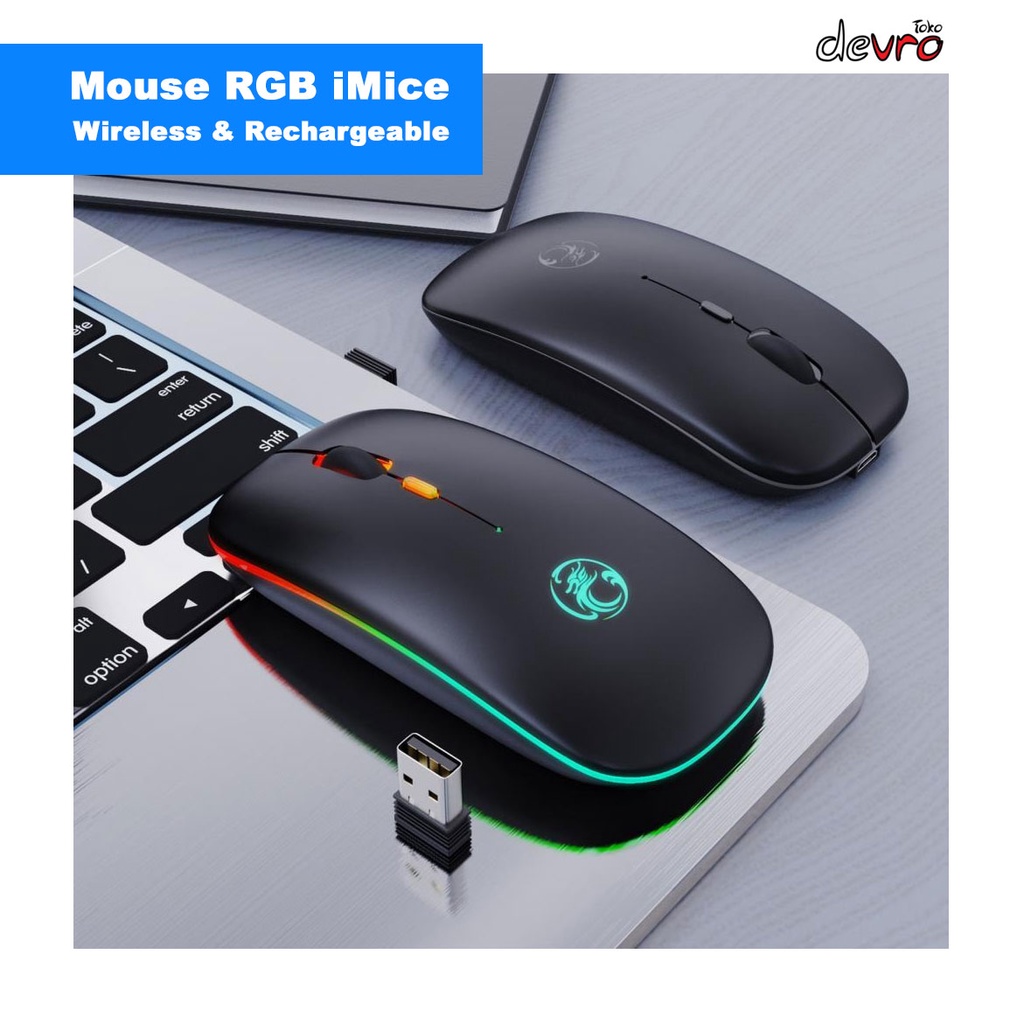 Jual Mouse Wireles RGB Gaming Ergonomic Rechargeable 1600 DPI - iMice E ...