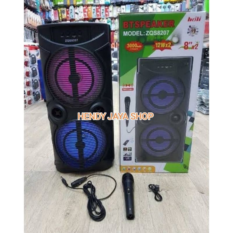 Jual SPEAKER BLUETOOTH ZQS-8207 8X2 INCH 12WX2 PORTABLE FREE MIC | Shopee Indonesia